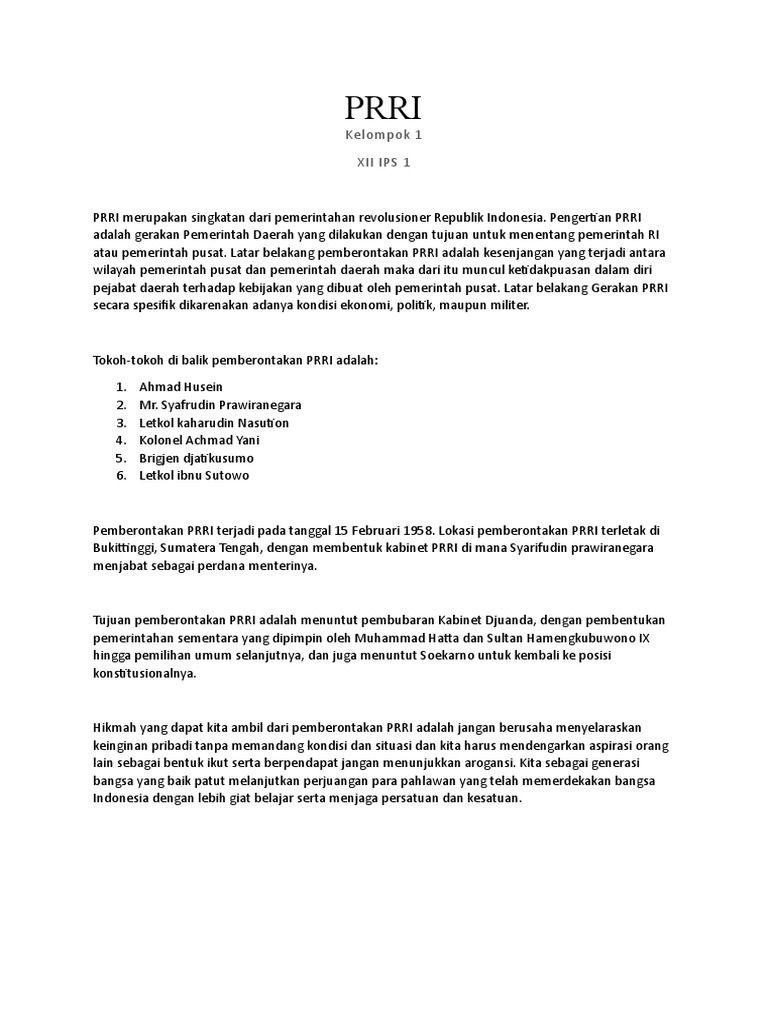 Pemberontakan PRRI | PDF | Politik