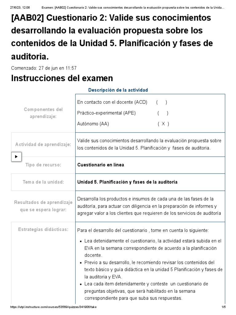 Examen - (AAB02) Cuestionario 2 - Valide Sus Conocimientos Desarrollando La Evaluación Propuesta ...