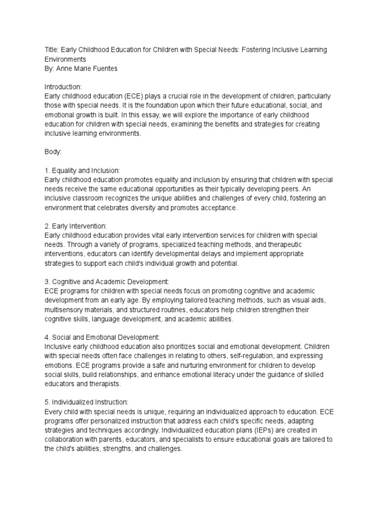Title - Early Childhood Education For Children With Special Needs ...