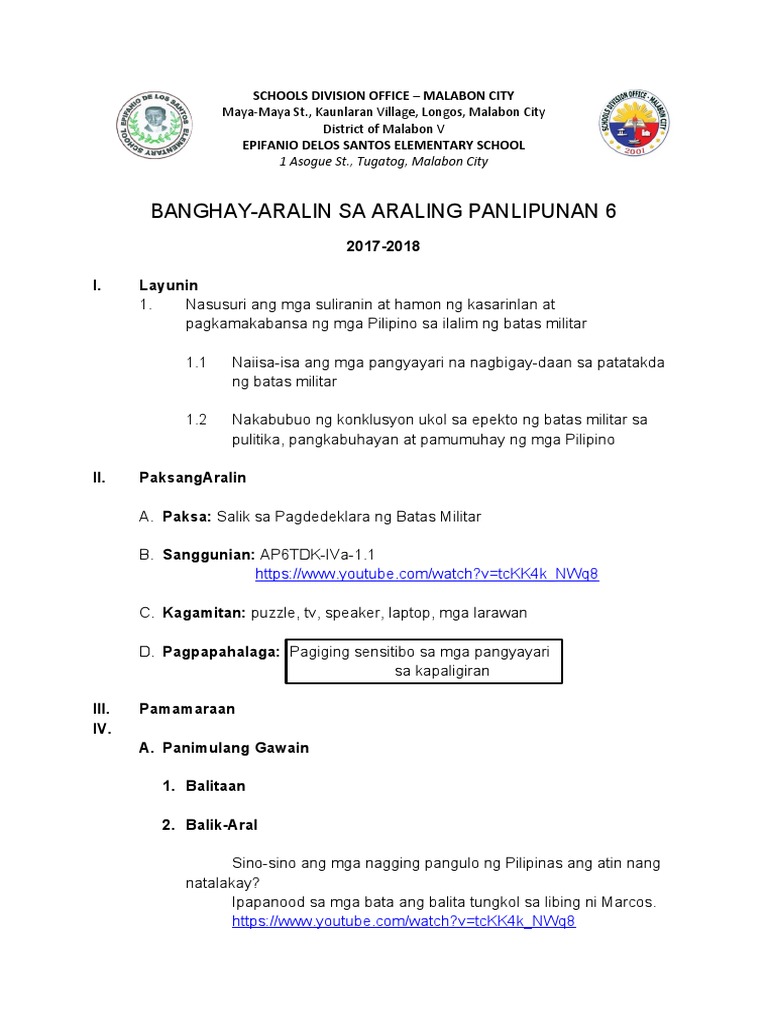 Lesson Plan in AP6 2017 2018 | PDF