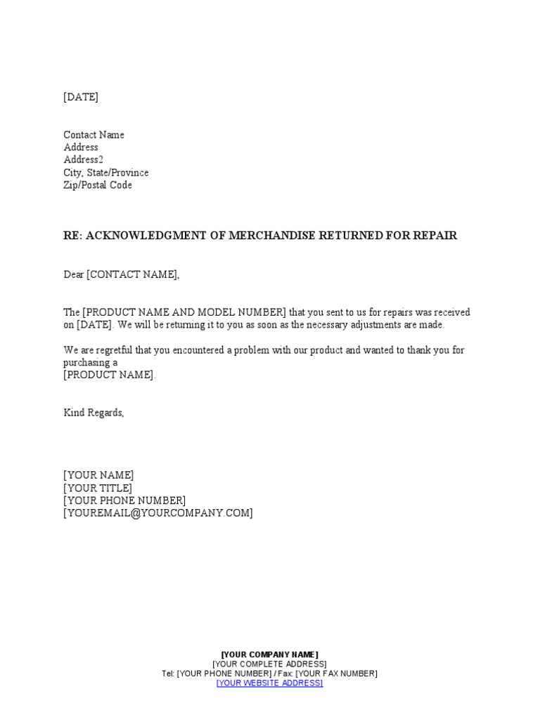 Acknowledgment of Merchandise Returned For Repair | PDF | Technology ...