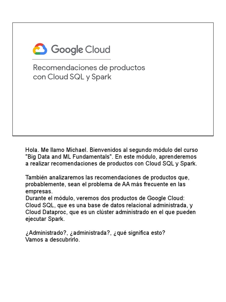 Curso BQ Module 2 - Product Recommendations Using Cloud SQL and Spark | PDF | Apache Hadoop ...