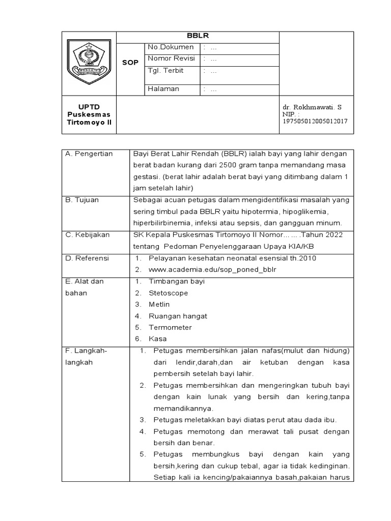 Sop BBLR | PDF | Kesehatan Holistik