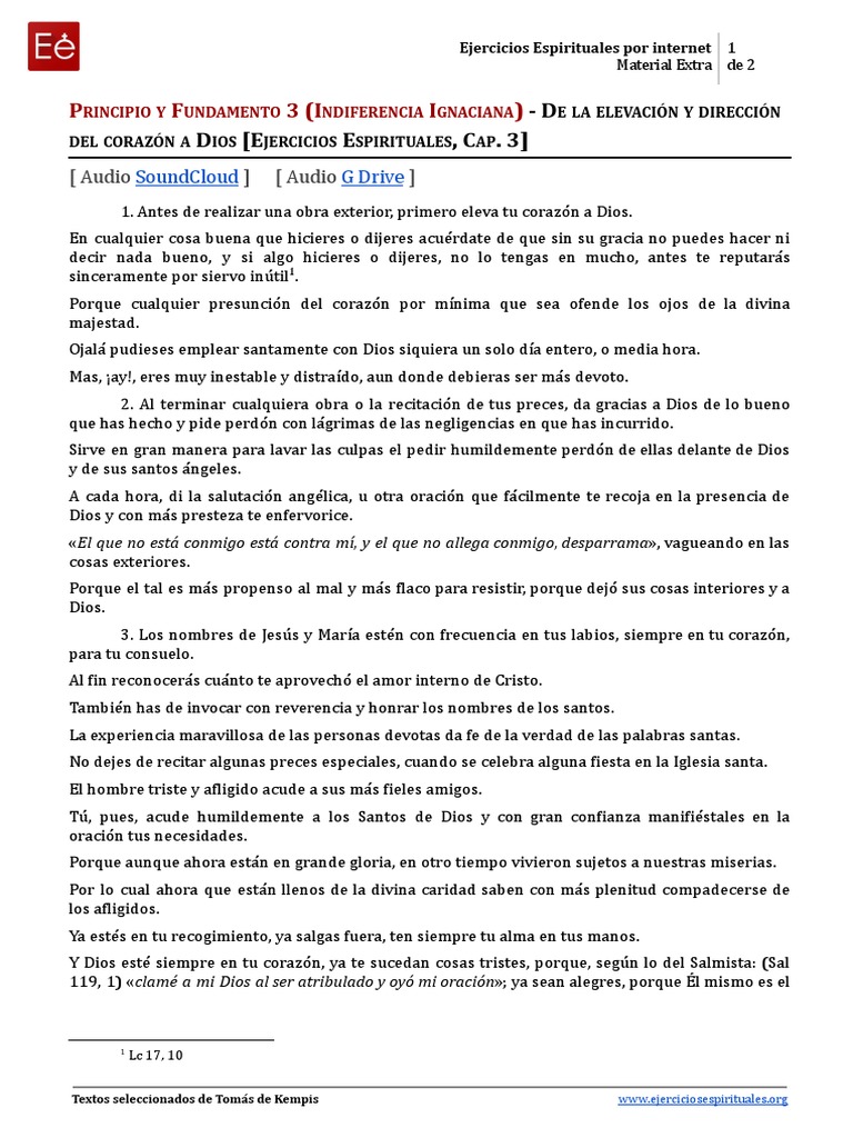 Principio y Fundamento 3 Indiferencia Ignaciana Mat Extra | PDF | Oración | Dios