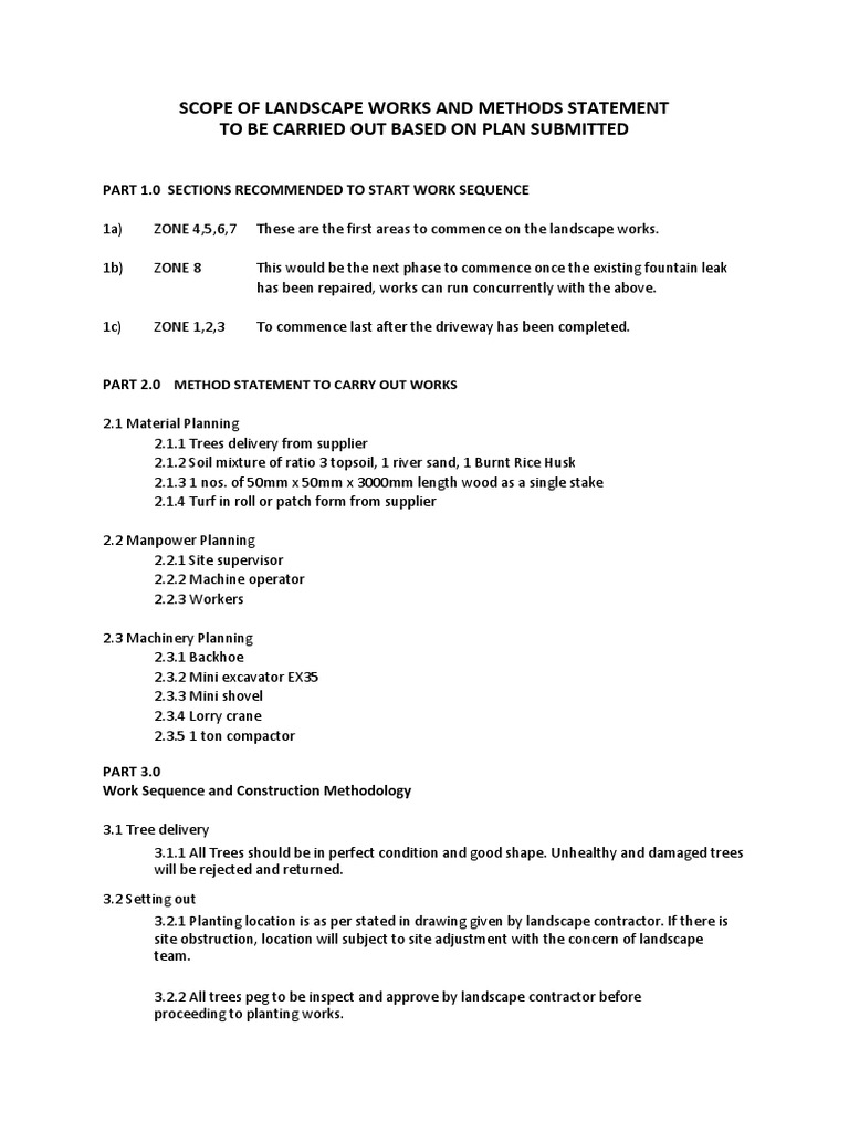 Scope of Landscape Works and Methods Statement | PDF | Road | Root