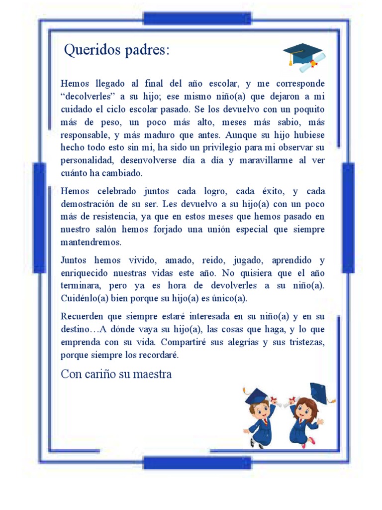 Carta De Bienvenida A La Escuela Para Los Padres De Parte Del Maestro