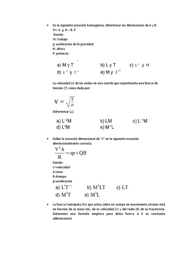 Dimensiones y Ecuaciones Físicas Básicas | PDF