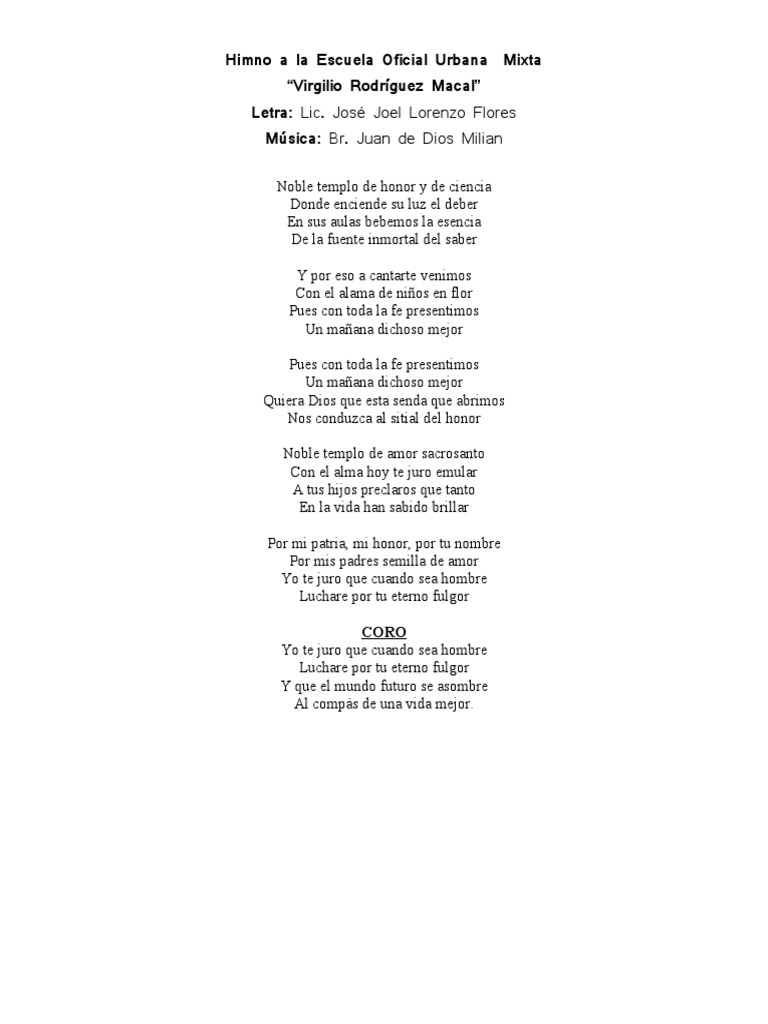 Himno de La Escuela Letra | PDF