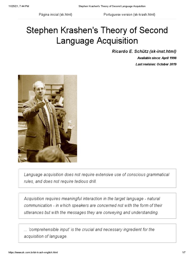 Stephen Krashen's Theory of Second Language Acquisition | PDF | Second Language Acquisition ...