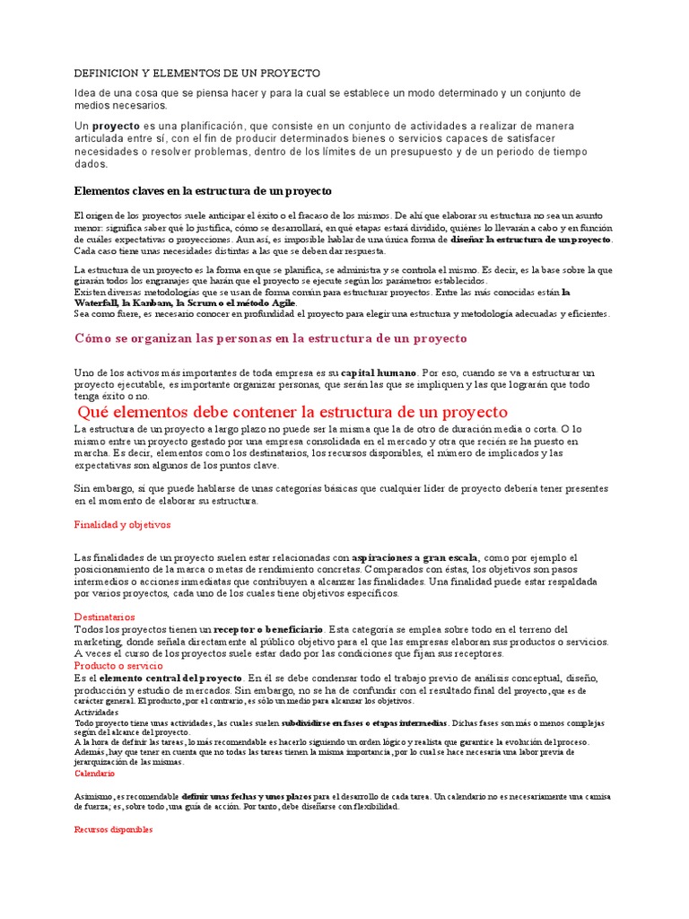 Definicion y Elementos de Un Proyecto | PDF | Planificación | Business