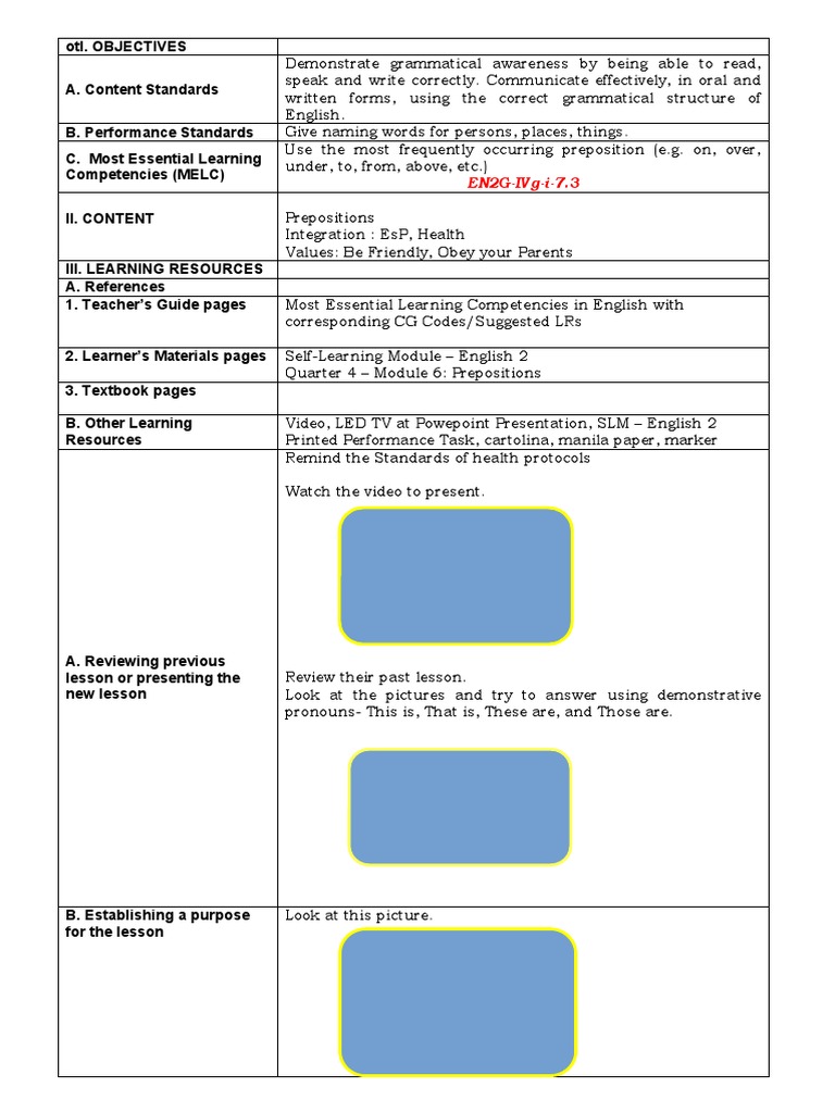 Cot English 2 Q4 | PDF | English Language | Preposition And Postposition
