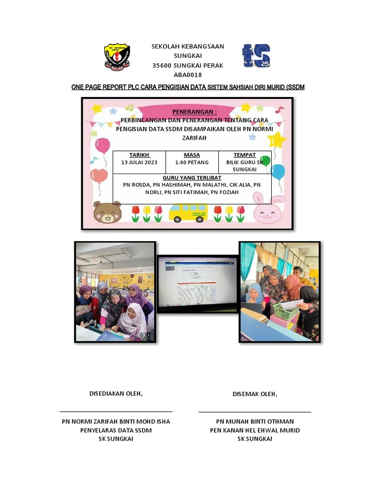 One Page Report PLC Cara Pengisian Data Sistem Sahsiah Diri Murid | PDF