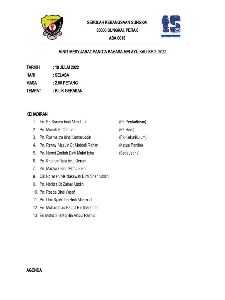 Minit Mesyuarat Panitia BM Kali Kedua 2022 | PDF