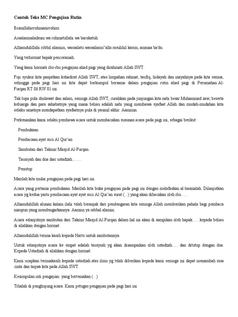 Contoh Teks MC Pengajian Rutin | PDF
