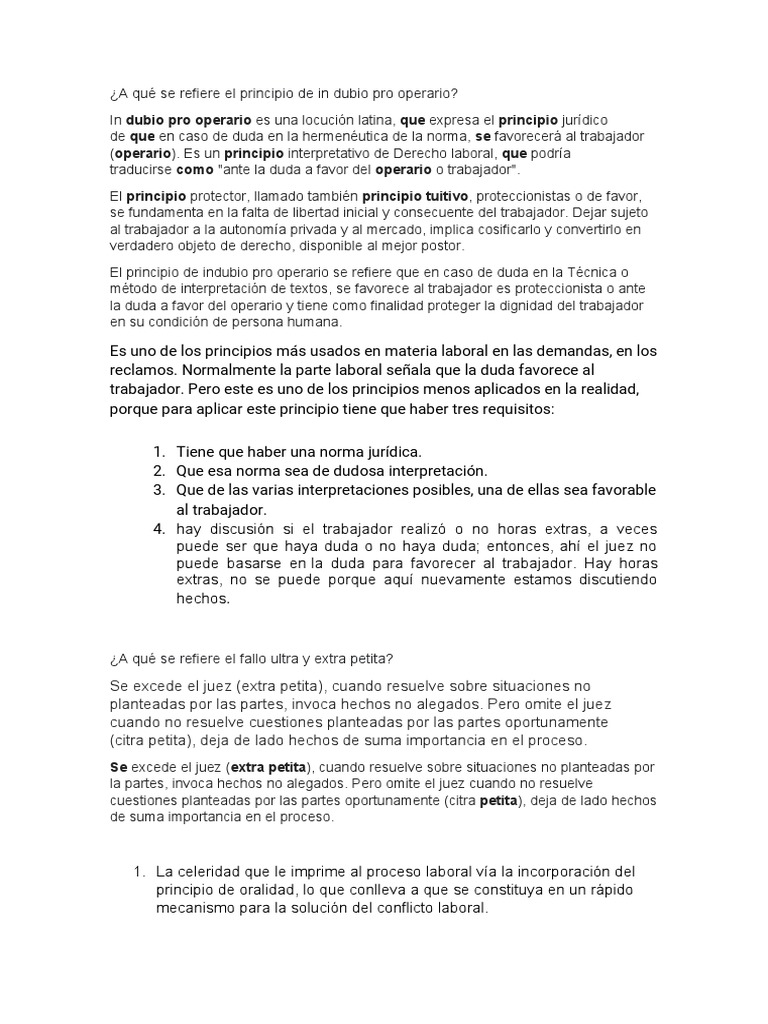 A Qué Se Refiere El Principio de in Dubio Pro Operario | PDF | Demanda ...