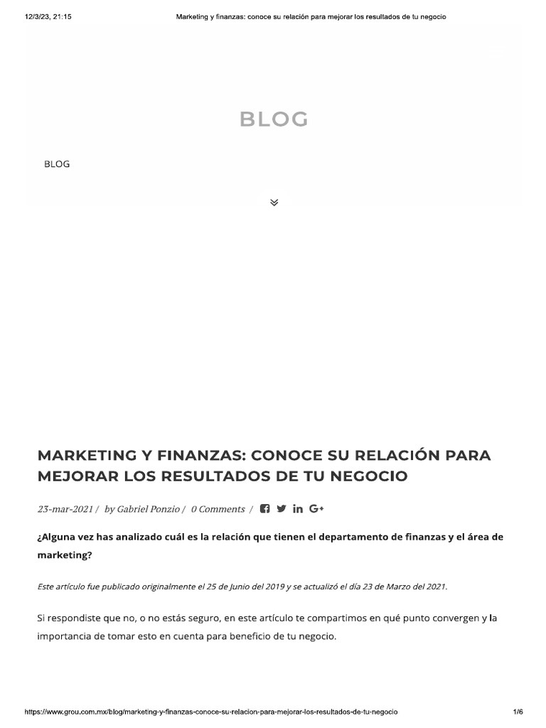 Marketing y Finanzas, Conocer Su Relación para Mejorar Rentabilidad | PDF