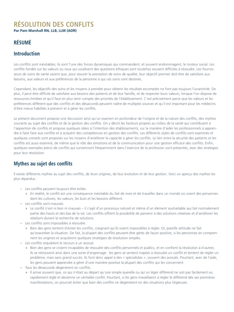 Résolution des conflits en santé | PDF | Résolution de conflit | la ...