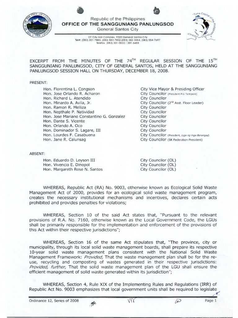 City Ordinance 12,2008 | PDF | Waste Management | Waste