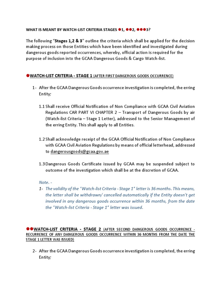 Dangerous Goods Watch List | PDF | Dangerous Goods | United Arab Emirates