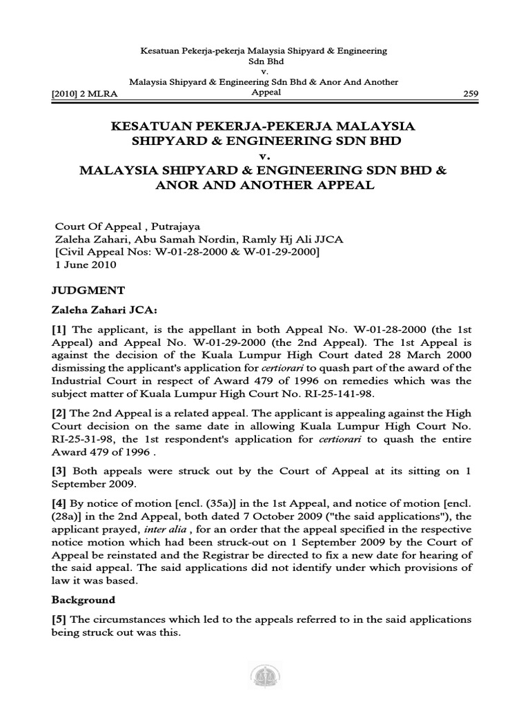 Kesatuan Pekerja-Pekerja Malaysia Shipyard & Engineering SDN BHD v ...