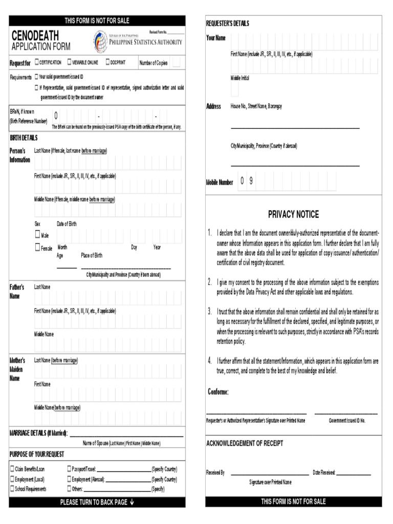 PSA Cenodeath-Editable Form | PDF | Identity Document | Birth Certificate