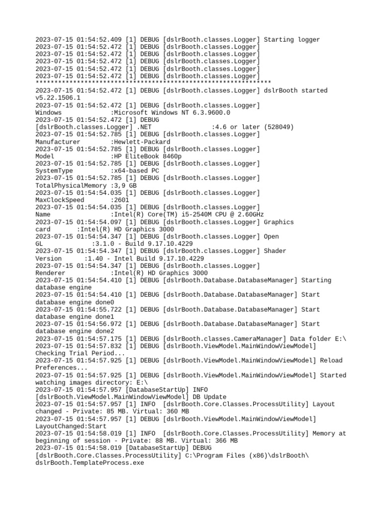 Dslrbooth Log | PDF | Language Integrated Query | Computer Architecture