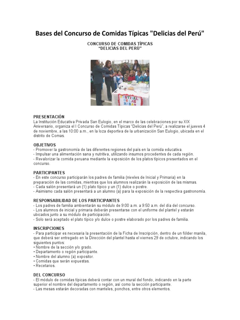 Bases Del Concurso de Comidas Típicas | PDF | Comida y bebida
