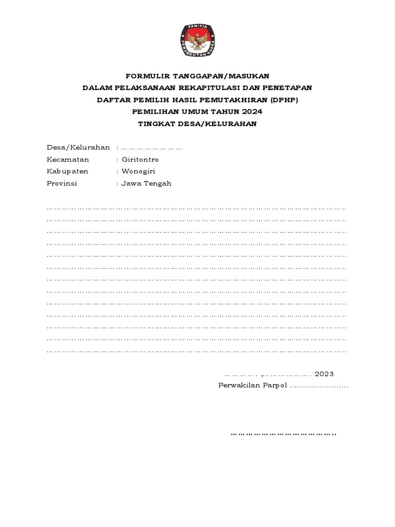 Formulir Tanggapan DPHP PPS | PDF