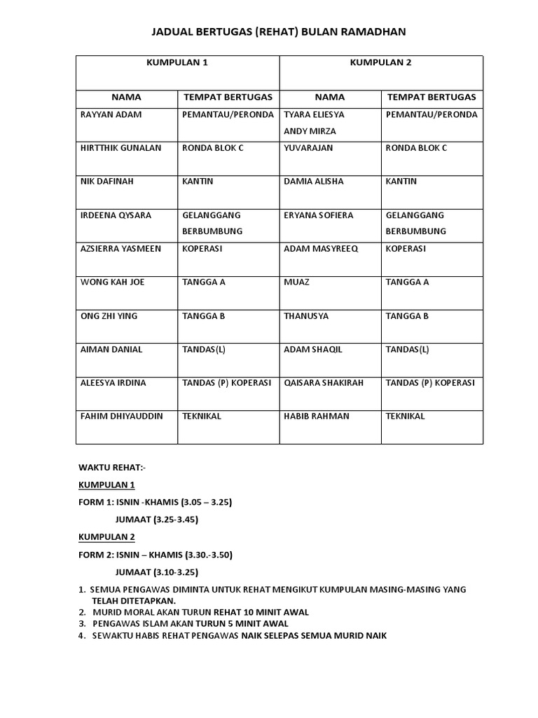 Jadual Rehat Bulan Ramadan Sekolah | PDF