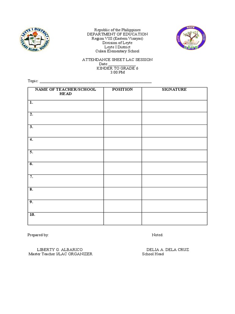 Lac Session Attendance Sheet | PDF