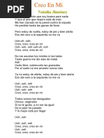 Letra de "Creo en mí" - Natalia Jiménez | PDF | Poesía