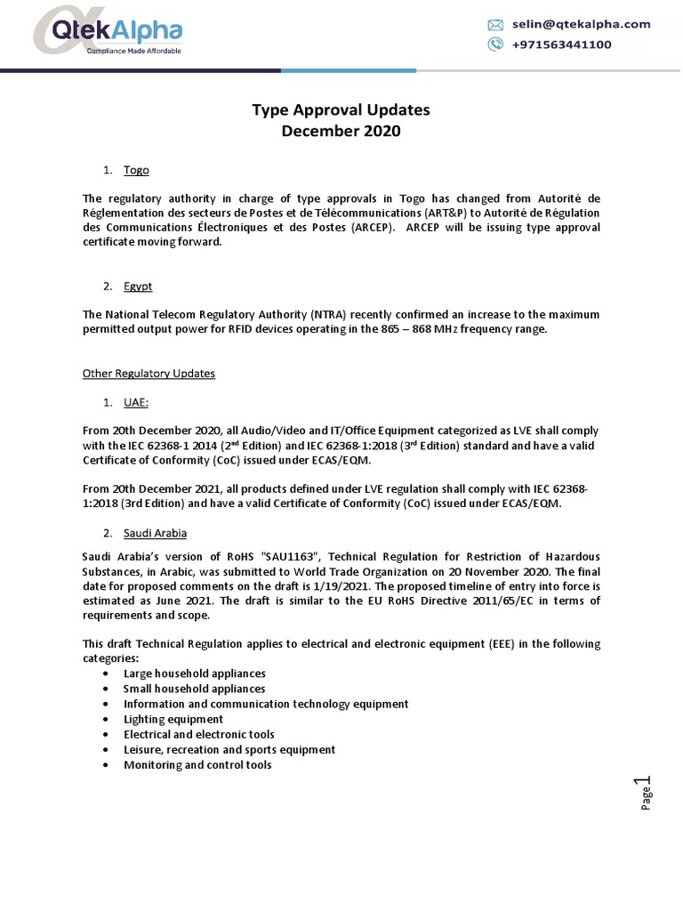Type Approval Updates - Dec 2020 | PDF | Regulation