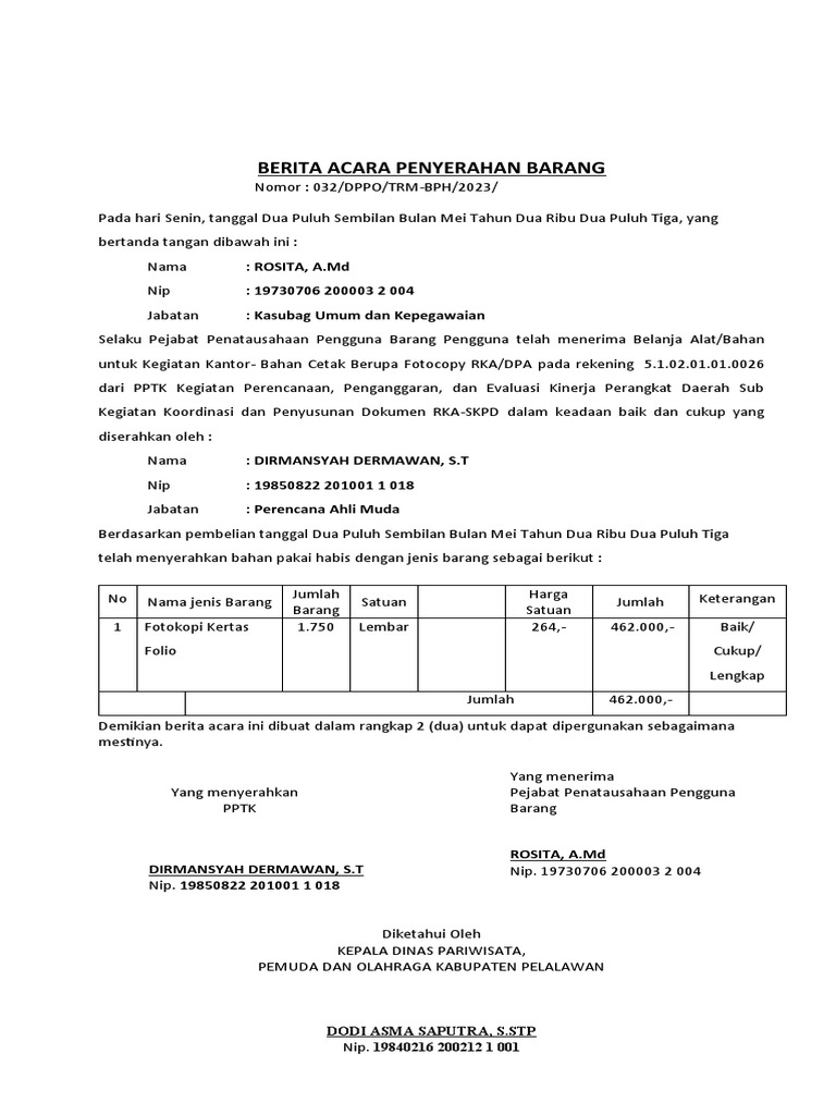 BERITA ACARA Dokumen Rka-Skpd Cetak Dokumen | PDF