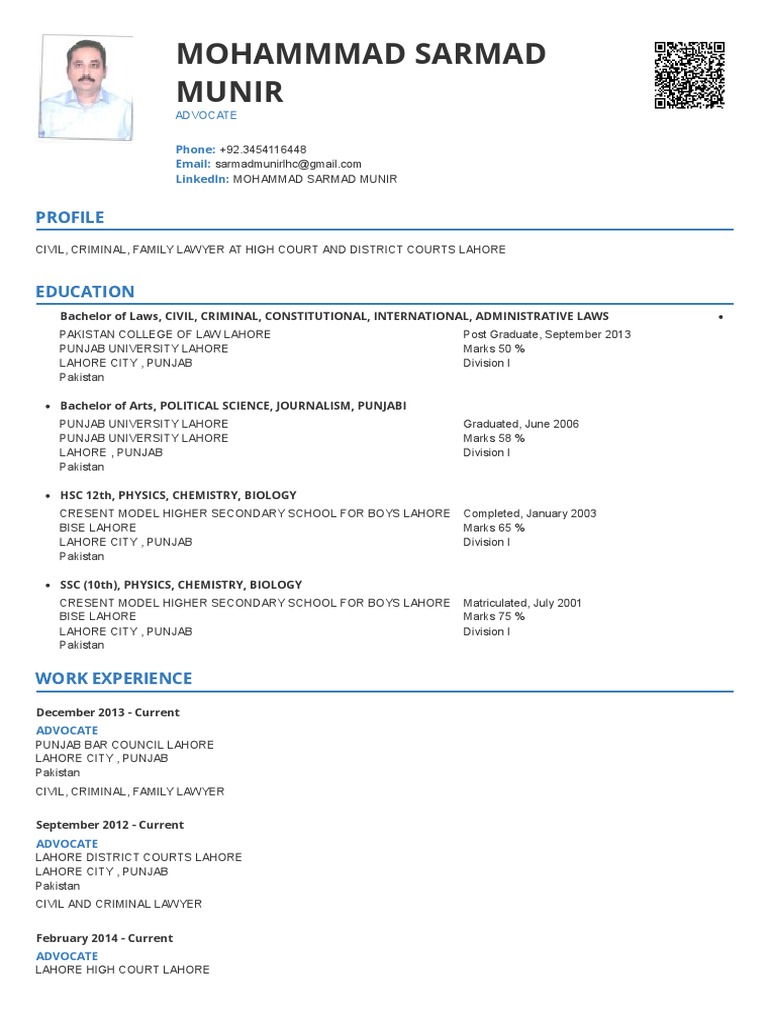 CV2023 | PDF | Advocate | Lahore