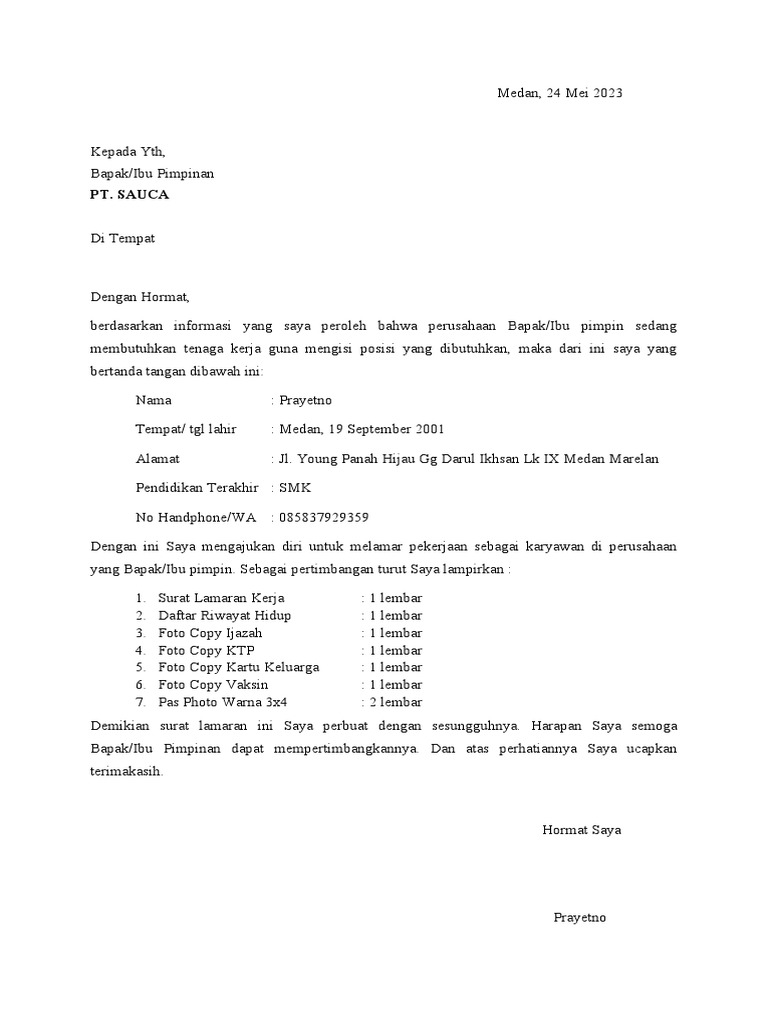 Draft Surat Lamaran Bagus Asmoro | PDF