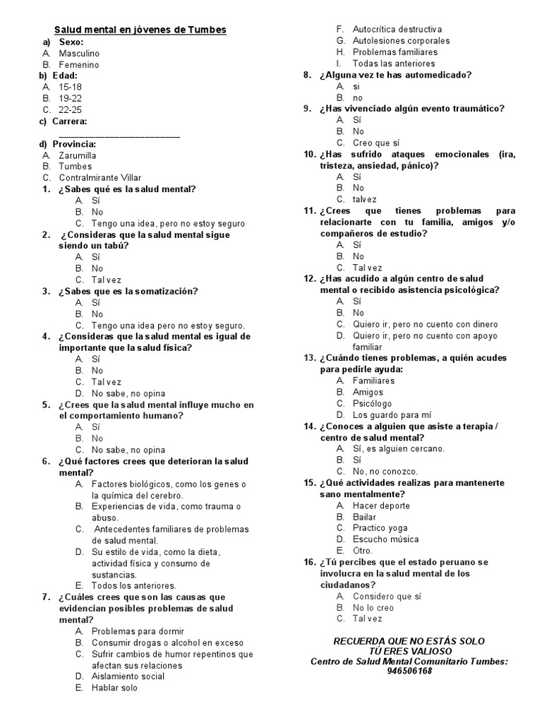 Encuesta de Salud Mental | PDF | Salud mental | Sicología