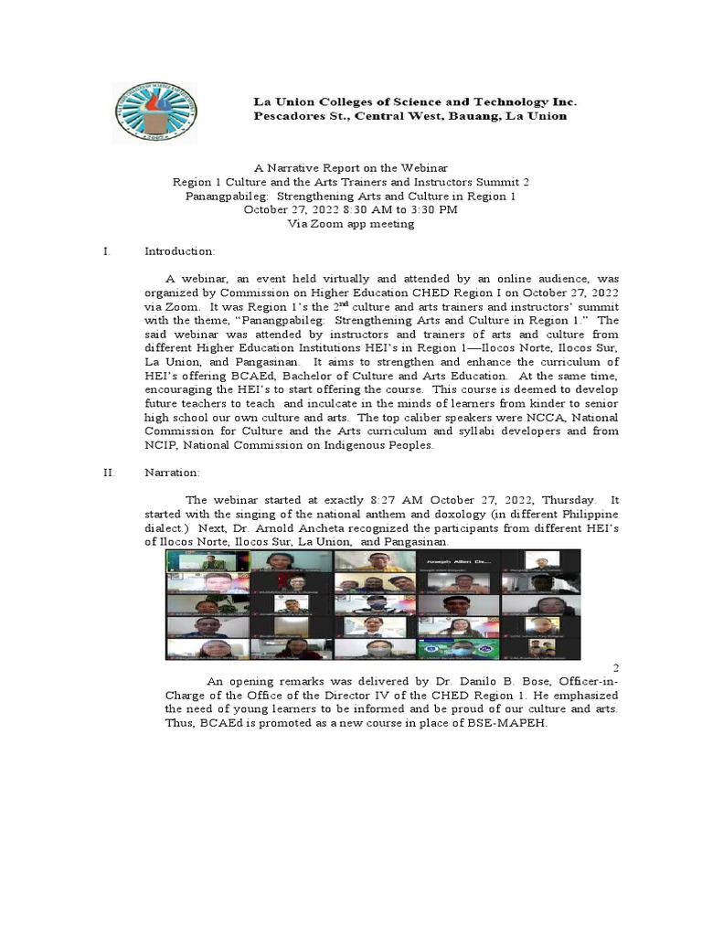 A Narrative Report On The Webinar | PDF | Learning