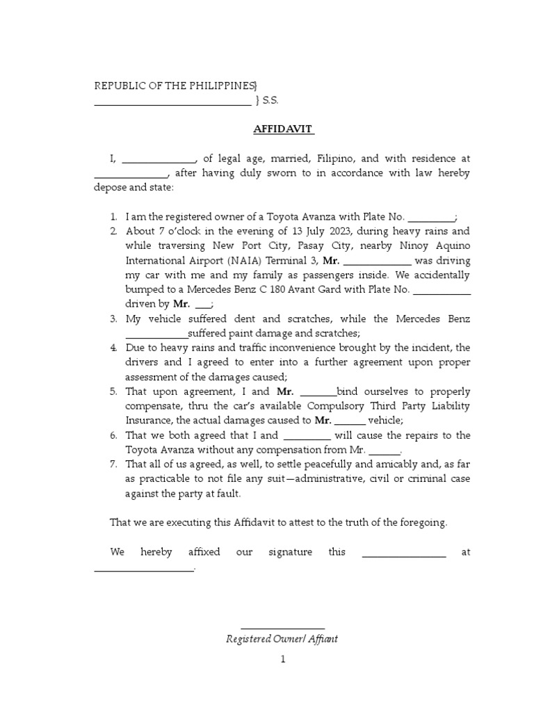 Affidavit for Car Accident Incident | PDF