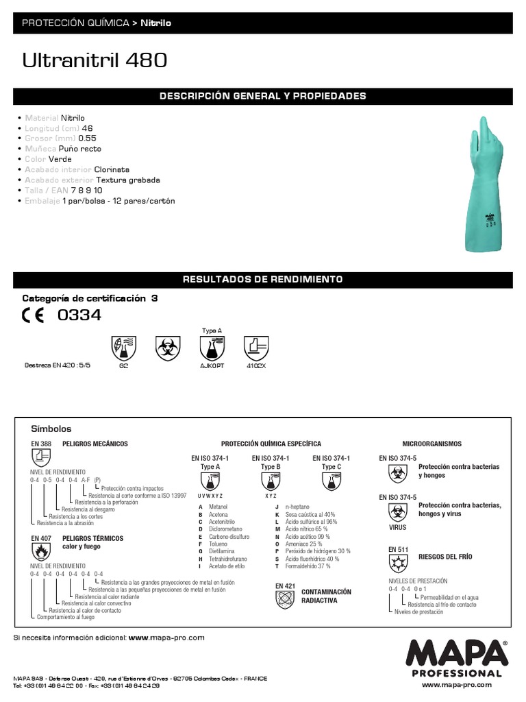 Guante Mapa 480 de Nitrilo 18 | PDF | Solvente | Guante