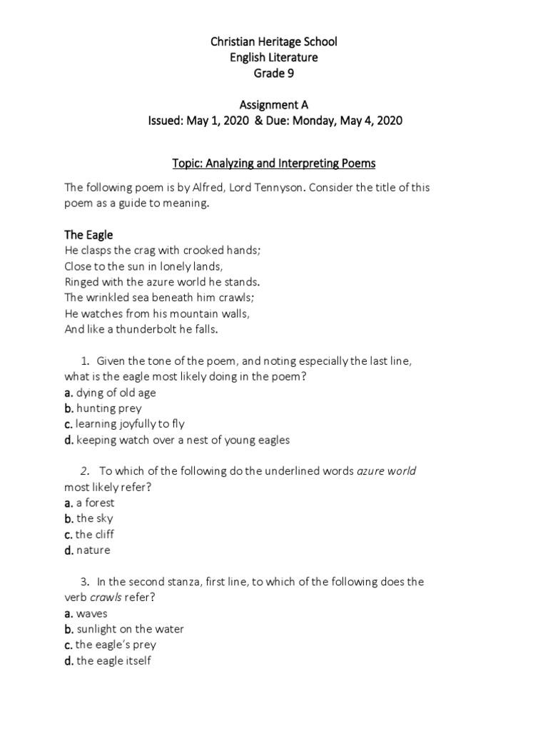 Grade 9 Poetry Analysis Assignment | PDF | Poetry | Emily Dickinson