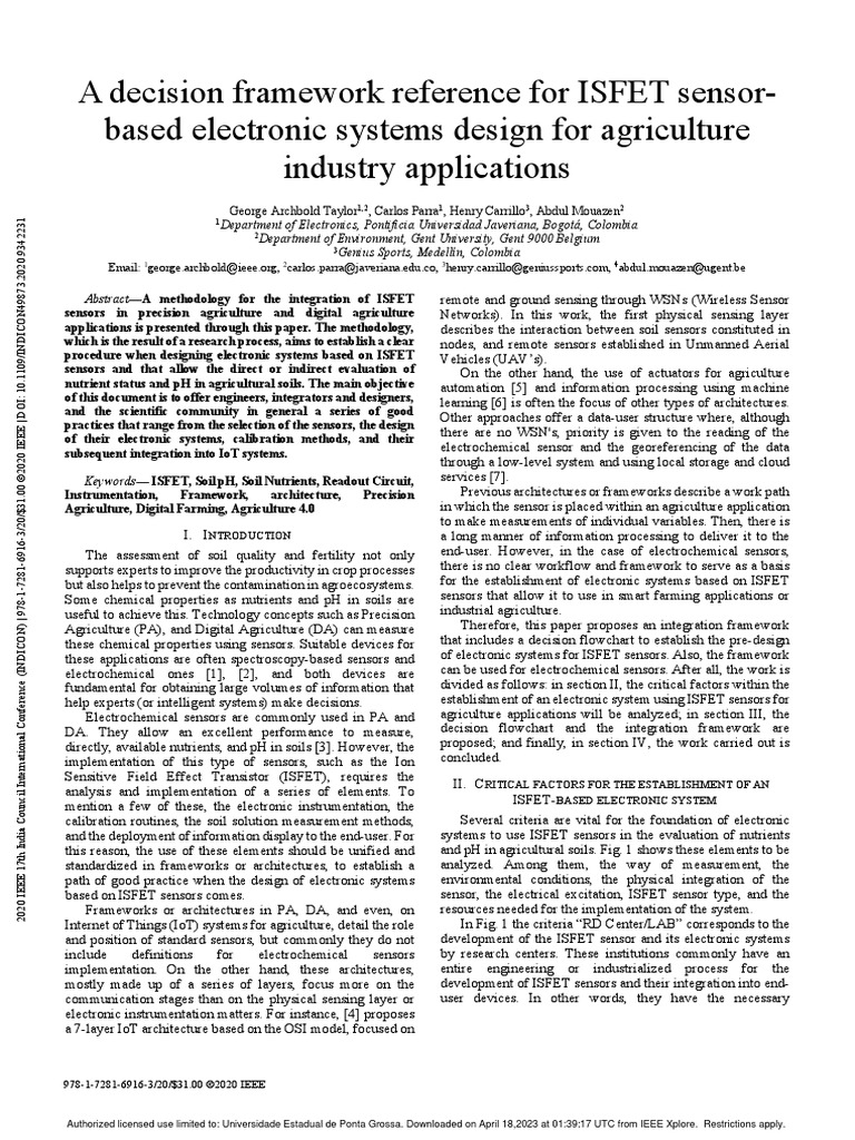 A Decision Framework Reference For ISFET Sensor-Based Electronic Systems Design For Agriculture ...
