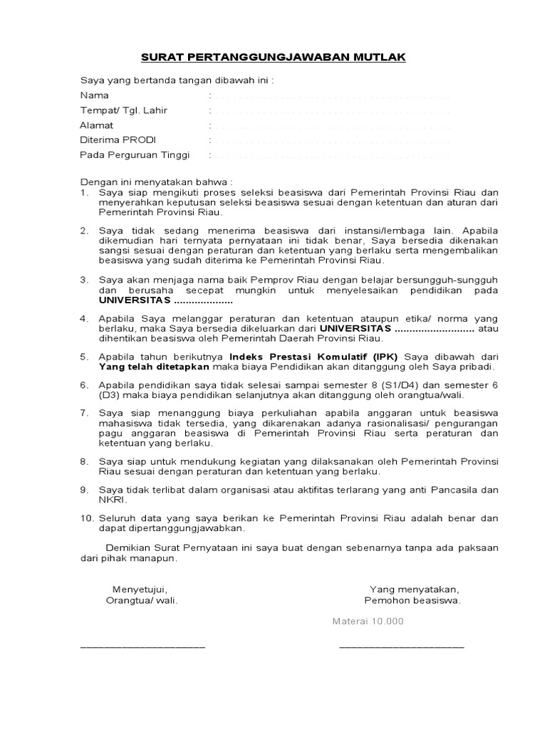 Surat Pertanggungjawaban Mutlak | PDF