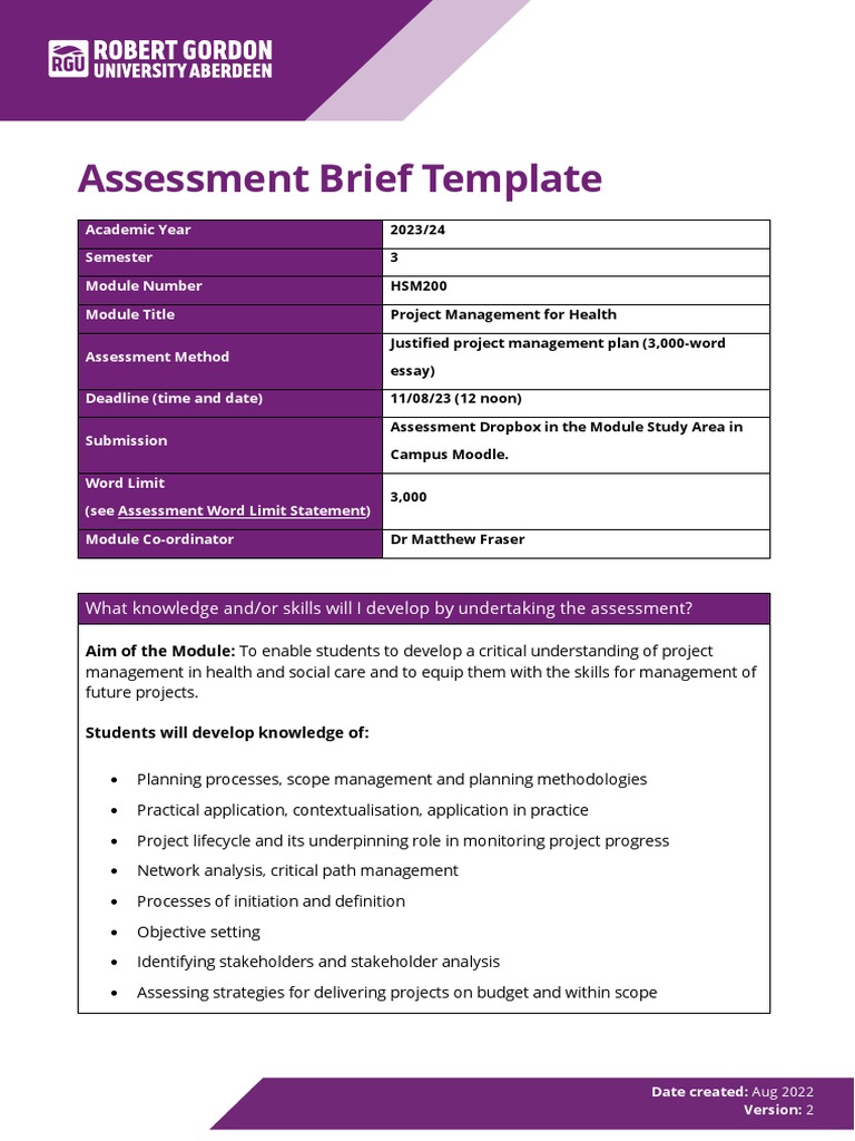 Assessment Brief HSM200 Project Management | PDF | Project Management | Life Cycle Assessment