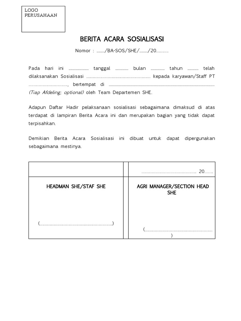 Form Berita Acara Sosialisasi | PDF