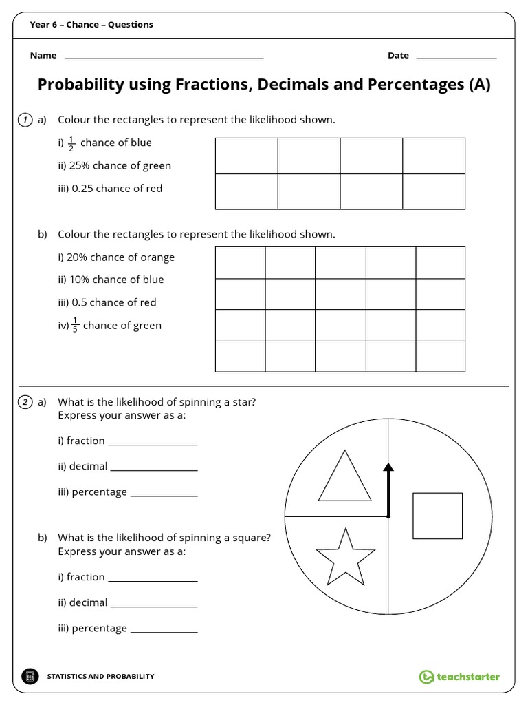 Chance-Worksheets--Year-6-Year-Level-Displayed_57554 | PDF | Percentage ...