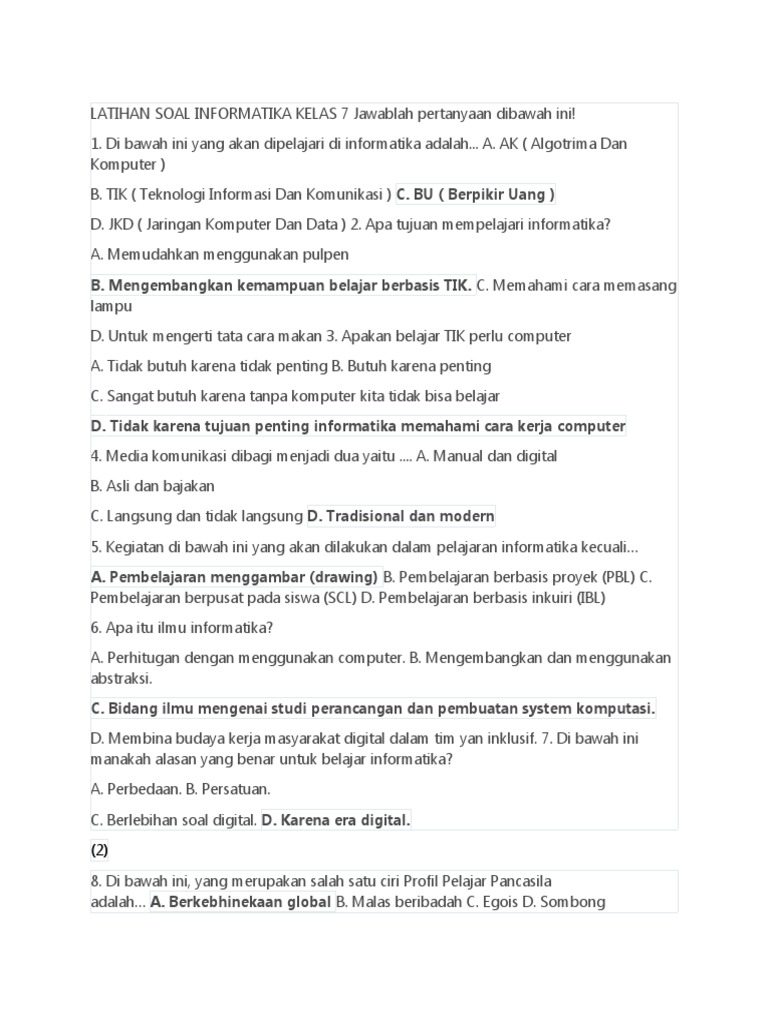 LATIHAN SOAL INFORMATIKA KELAS 7 Jawablah Pertanyaan Dibawah Ini | PDF LATIHAN SOAL INFORMATIKA KELAS 7 Jawablah Pertanyaan Dibawah Ini | PDF
