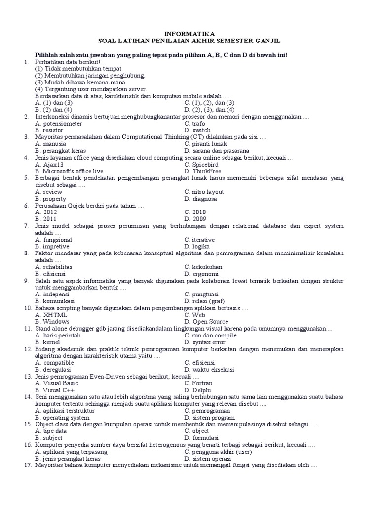 Latihan Soal Informatika Kelas 7 Kurikulum Merdeka | PDF | Seni | Komputer