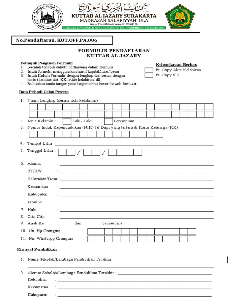 Formulir Kuttab | PDF