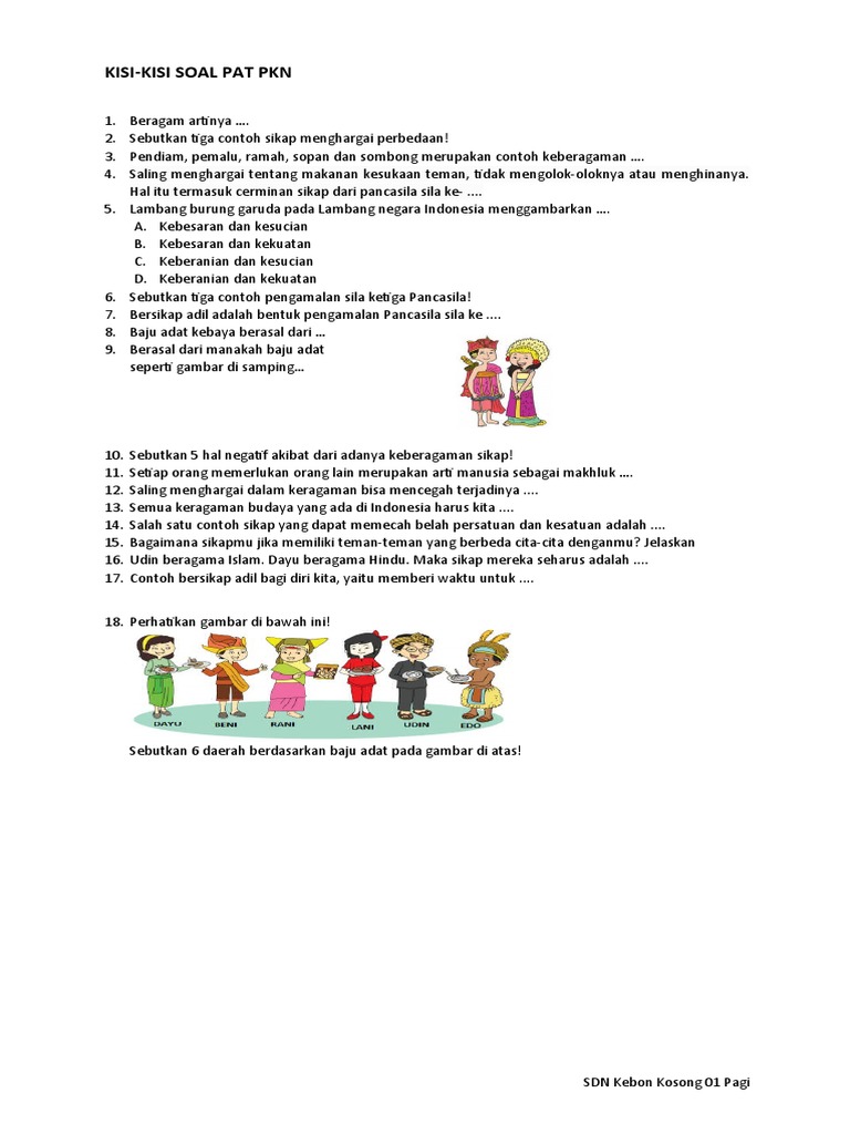 Kisi-Kisi PAT PKN Kelas 3 | PDF