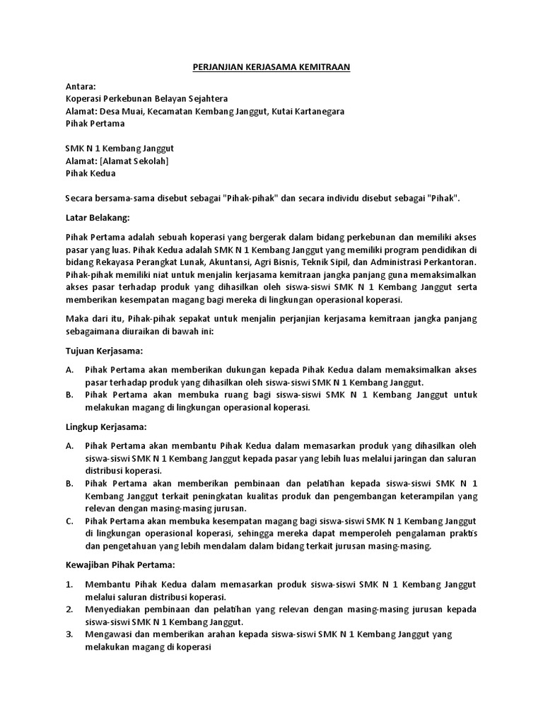 Draft Perjanjian Kerjasama Kemitraan | PDF